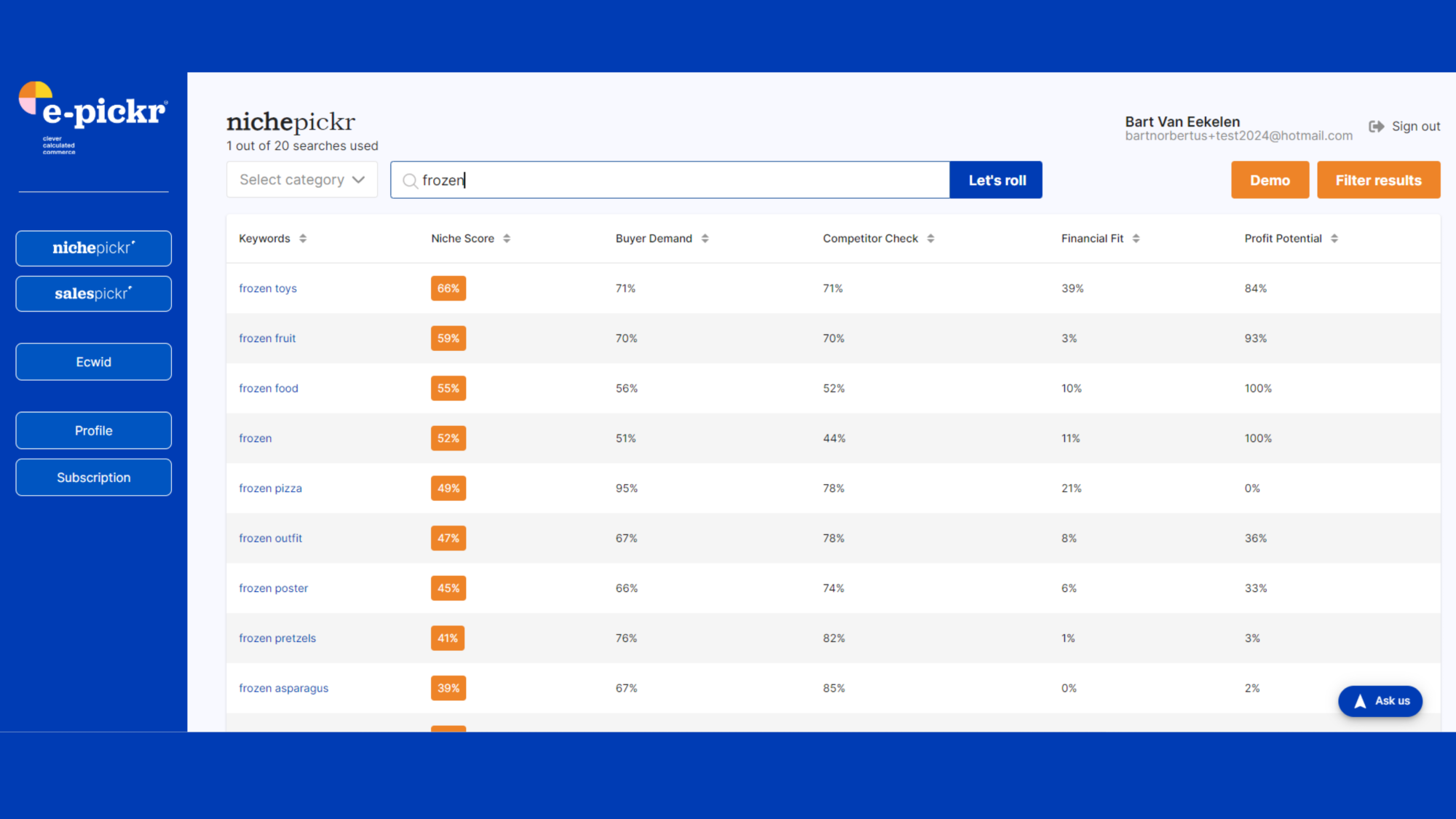 Dé gratis Product Tracker voor productonderzoek | e-pickr®